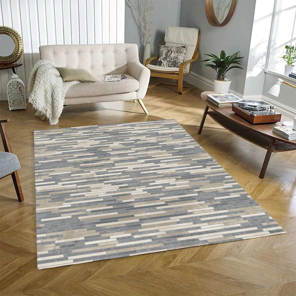 Foundry Select Trajon Textured Striped Silver; Cream And Dark Gray Rug ...