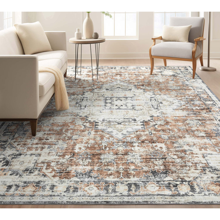 Langley Street Maloy Oriental Power Loom Polyester Area Rug in Natural ...