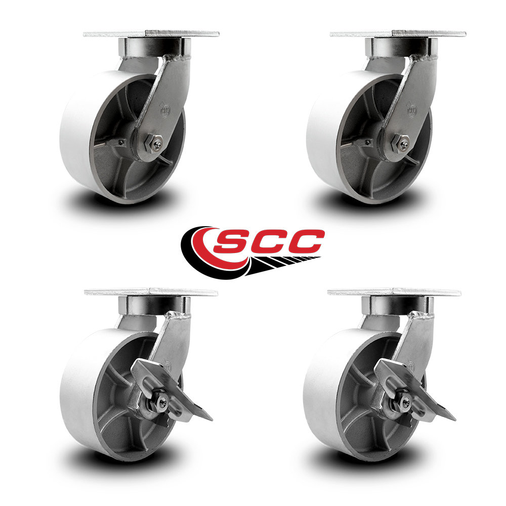 Service Caster Heavy Duty Semi Steel Cast Iron Wheel Swivel Caster Set ...