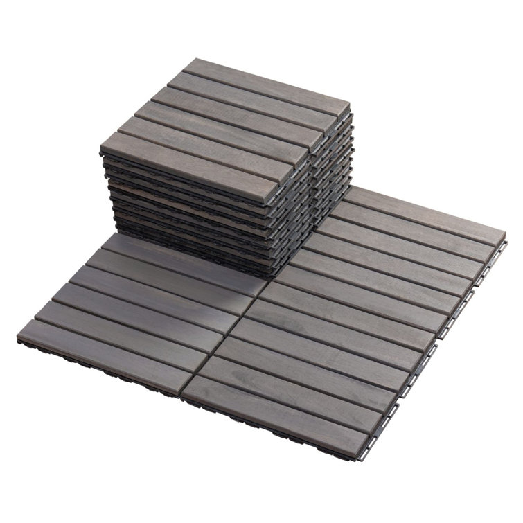 Fulocseny 12" X 12" Wood Interlocking Deck Tile Striped Pattern | Wayfair