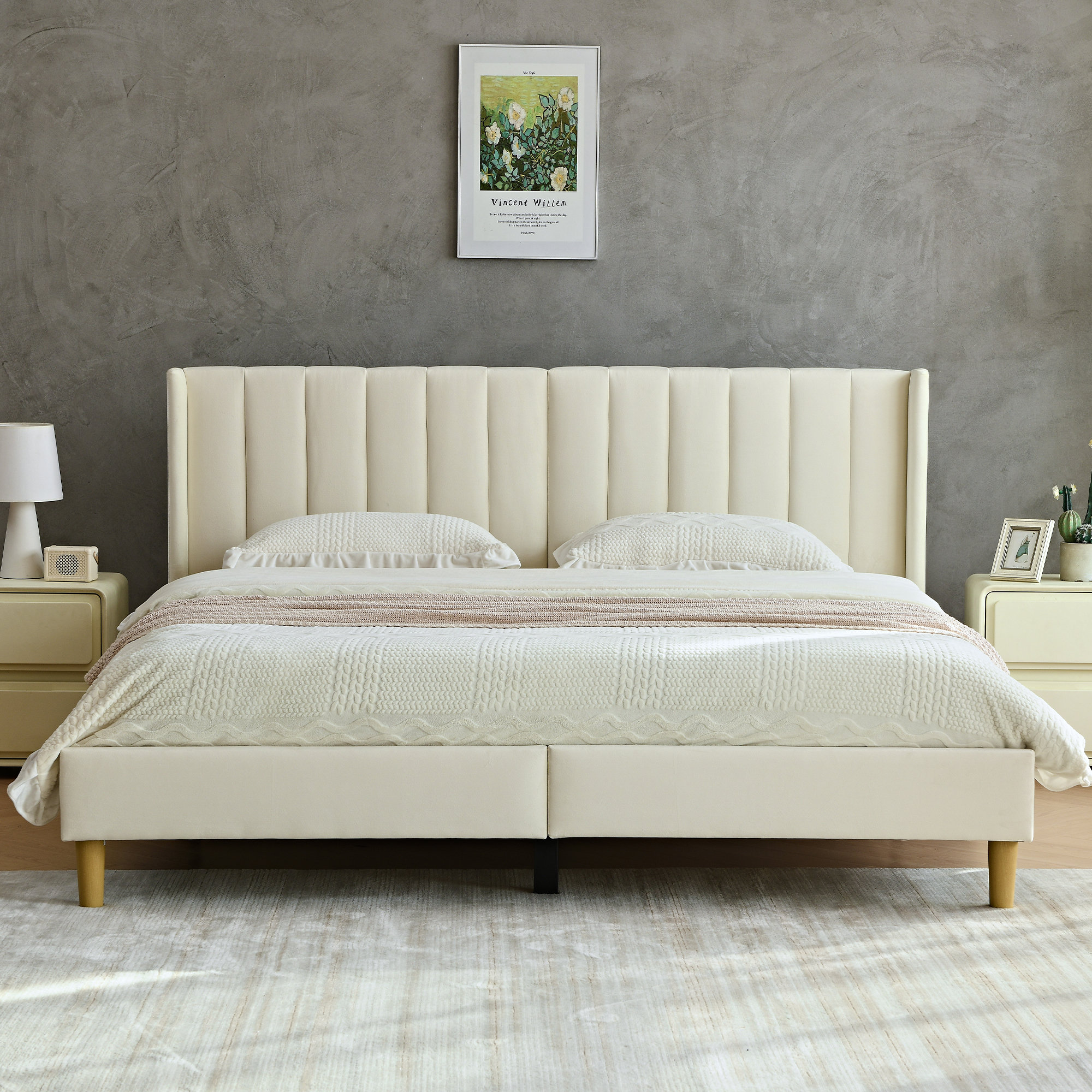 Ebern Designs Torrick Upholstered Platform Bed with Tufted Wingback ...