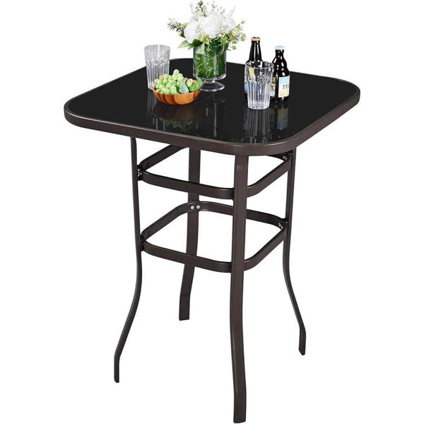 Lark Manor Metal Frame Patio Bar Table Tempered Glass,High Top Outdoor ...