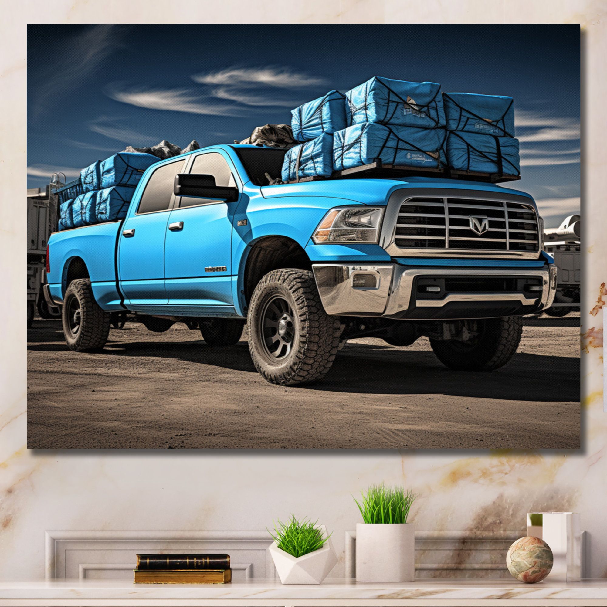 Latitude Run® Teal Pickup Truck Cargo Carrier On Canvas Print | Wayfair