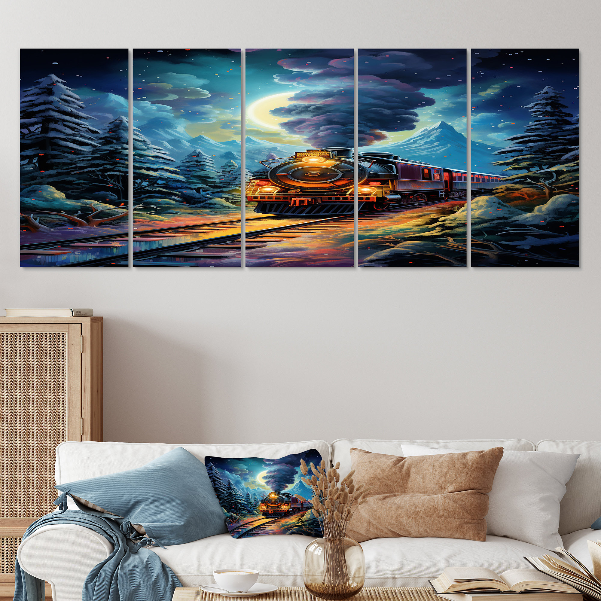 Millwood Pines Polar Express Full Moon Mountains Steam - Train Wall Art ...