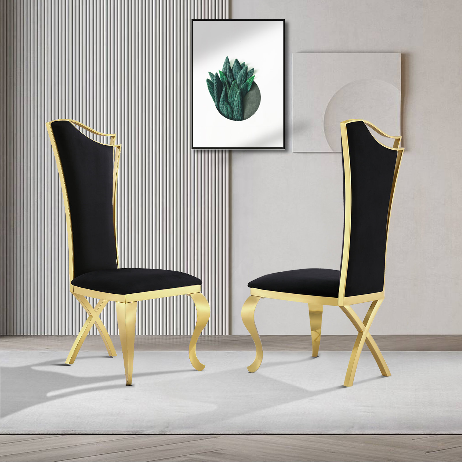 Hokku Designs Black Gold Velvet Upholstered Dining Chairs - Wayfair Canada