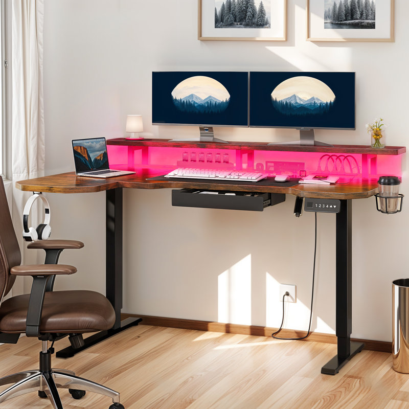 Wrought Studio™ Electric Adjustable L-Shaped Computer Desk | Wayfair