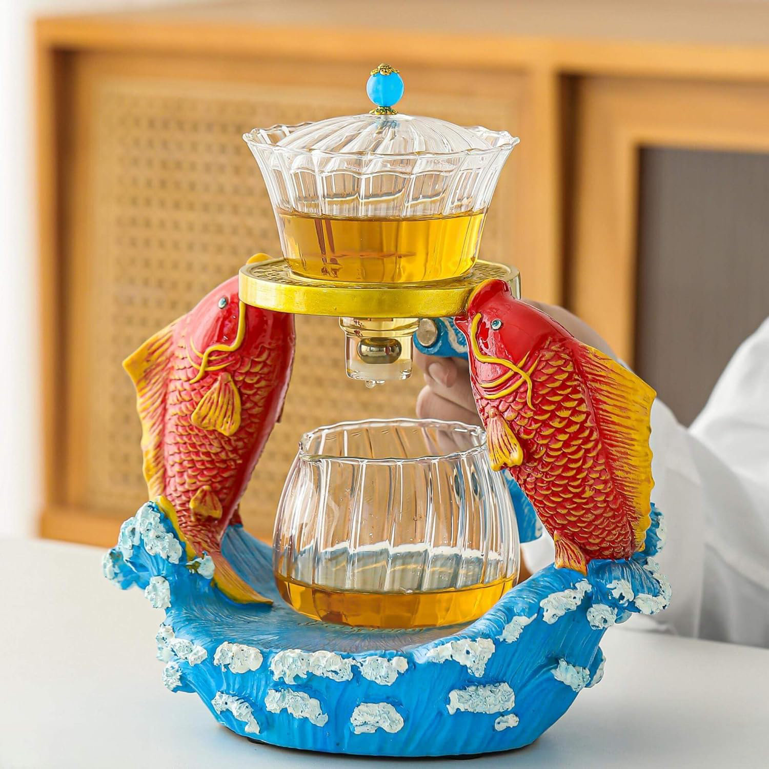 Bayou Breeze Koi Fish Glass Teapot Set with Infuser Semi Automatic Tea ...