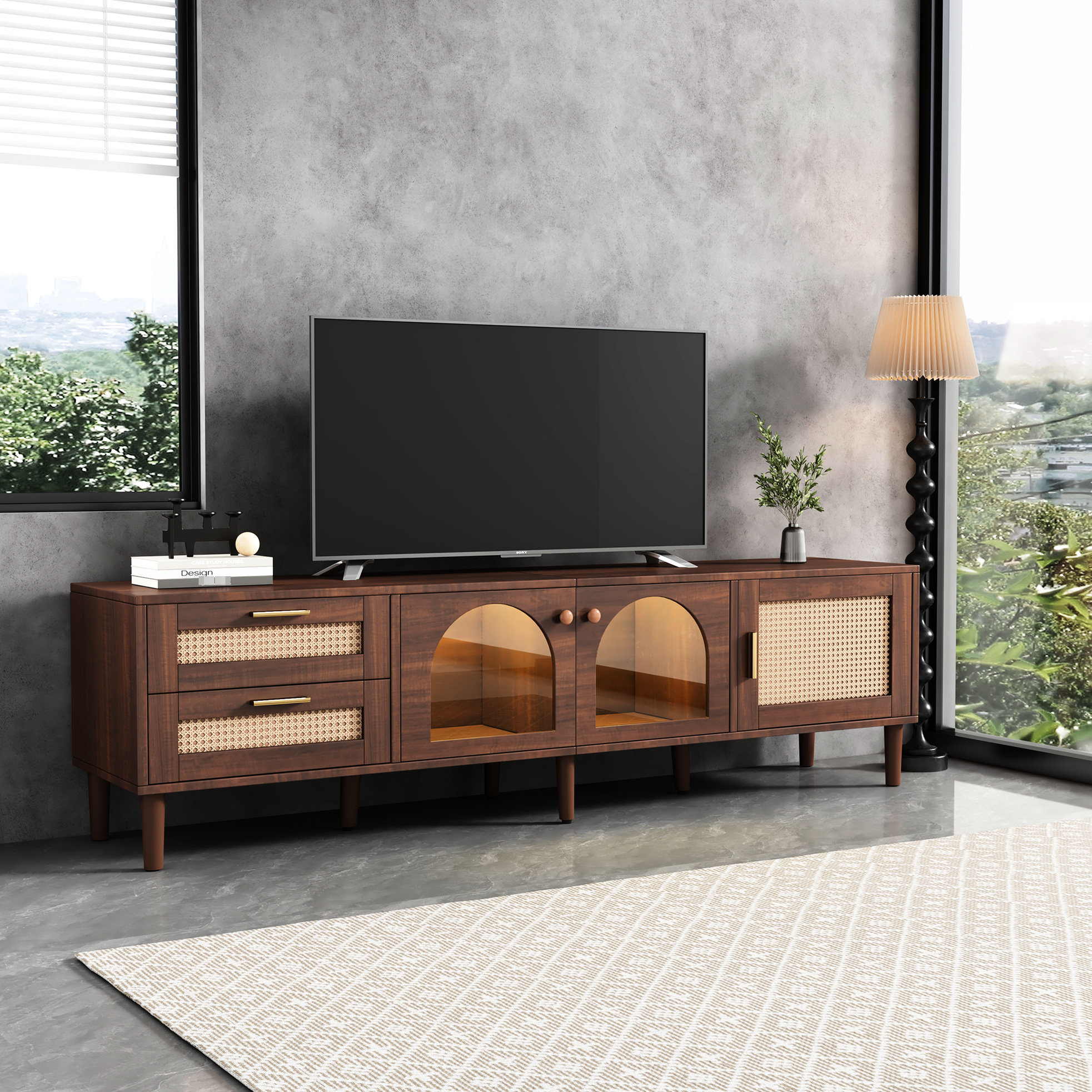 Latitude Run® 80'' Tv Stand With Design, Concealed Storage, Boards For ...