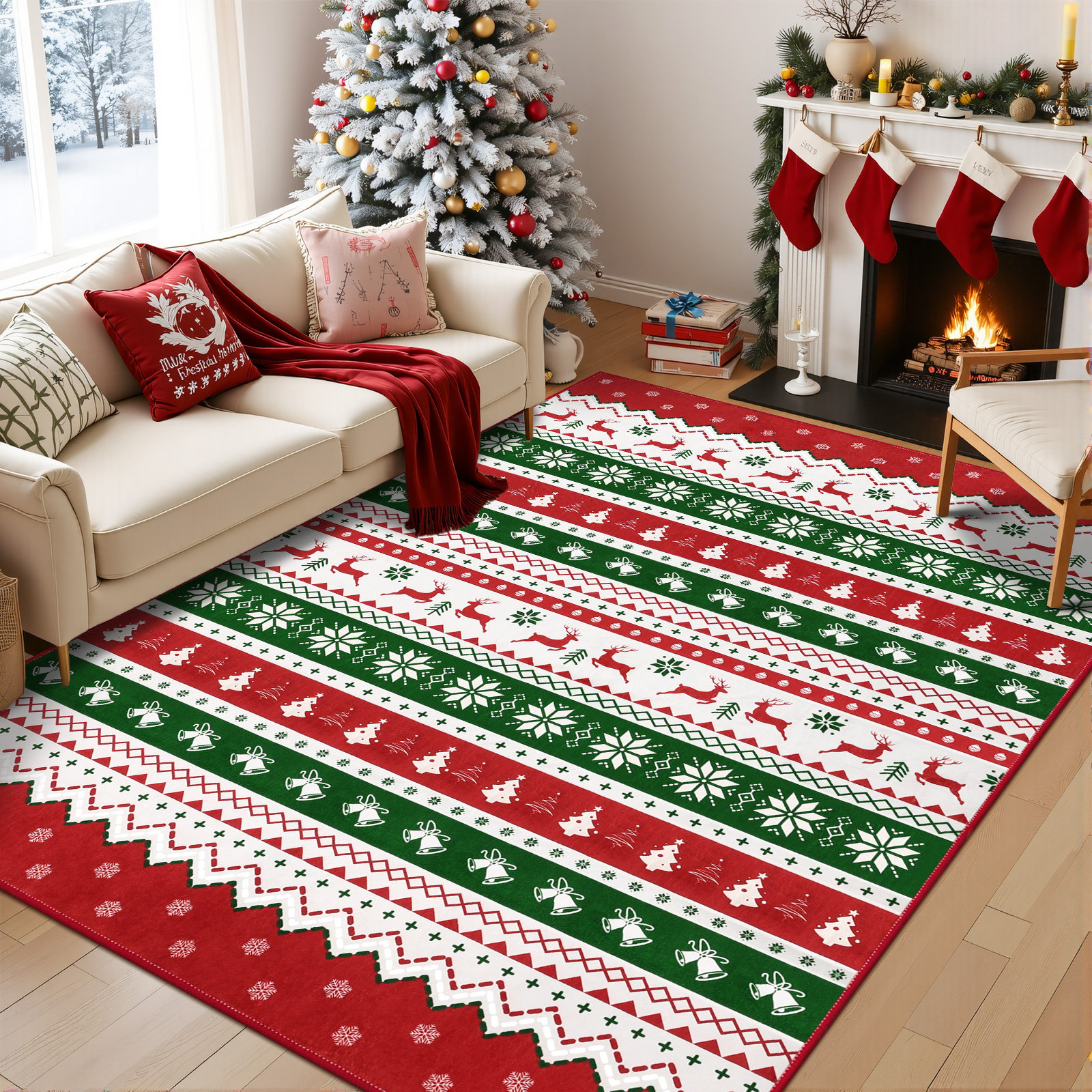 The Holiday Aisle® Christmas Party Machine Washable Area Rug Red/White ...