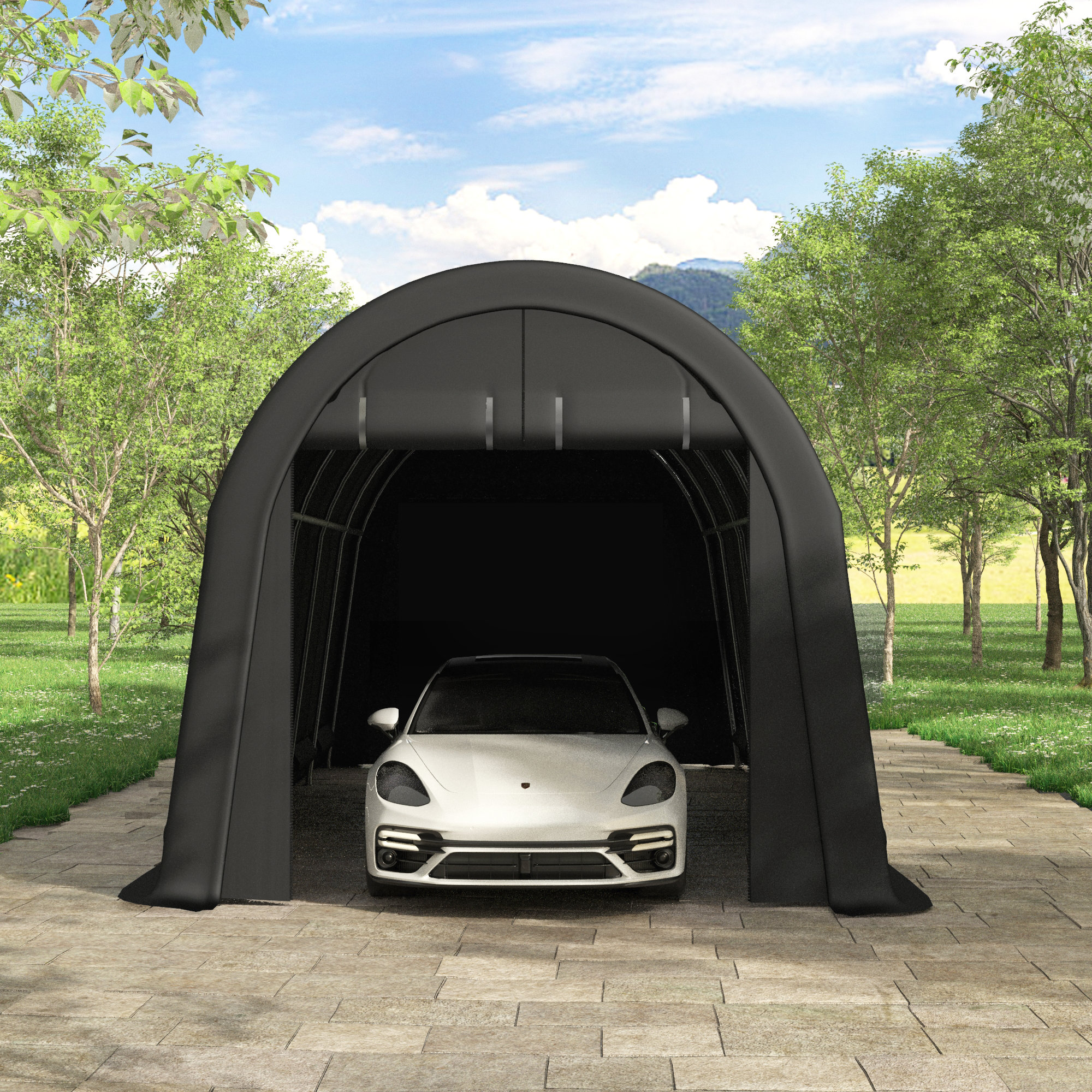 Erommy 10 Ft. W x 20 Ft. D Galvanized Steel Portable Garage, Anti-Snow ...