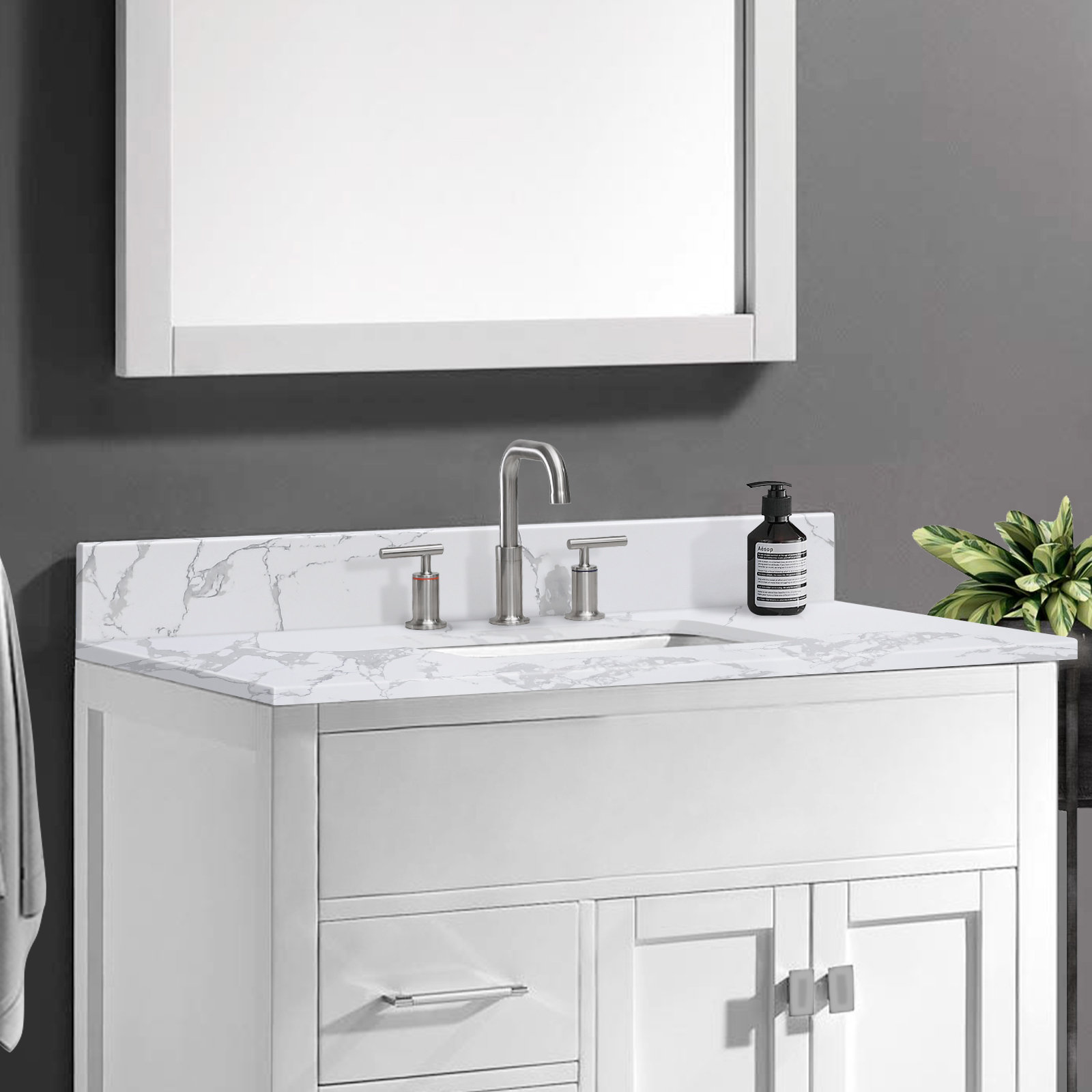 PROOX 37 Engineered Stone Vanity Top with Faucet Holes | Wayfair