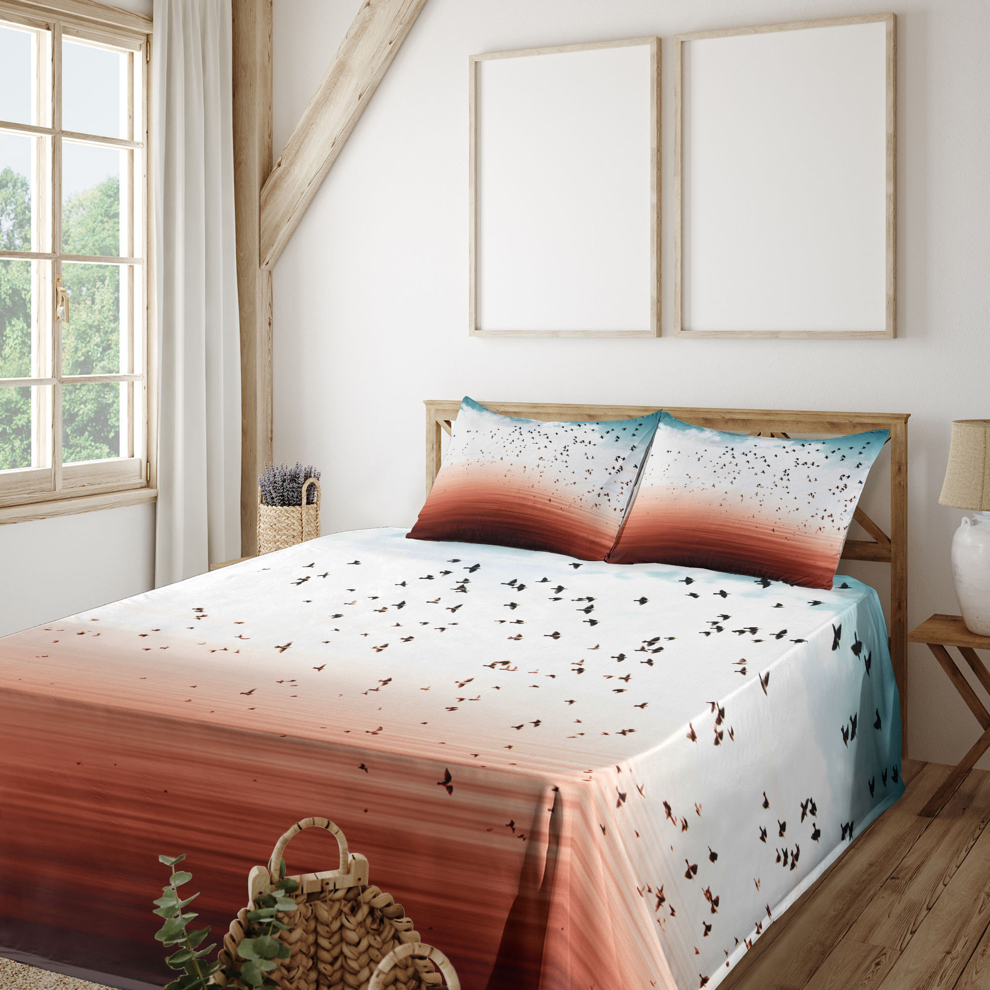 Ambesonne Birds Sheet Set Flying Wings Melancholic Sky Cinnamon Cadet ...