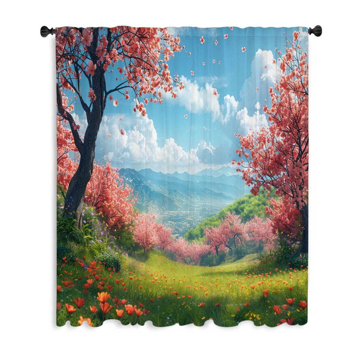 VisionDecor Blossom Trees Window Curtains, Landscape Blockout & Sheer ...
