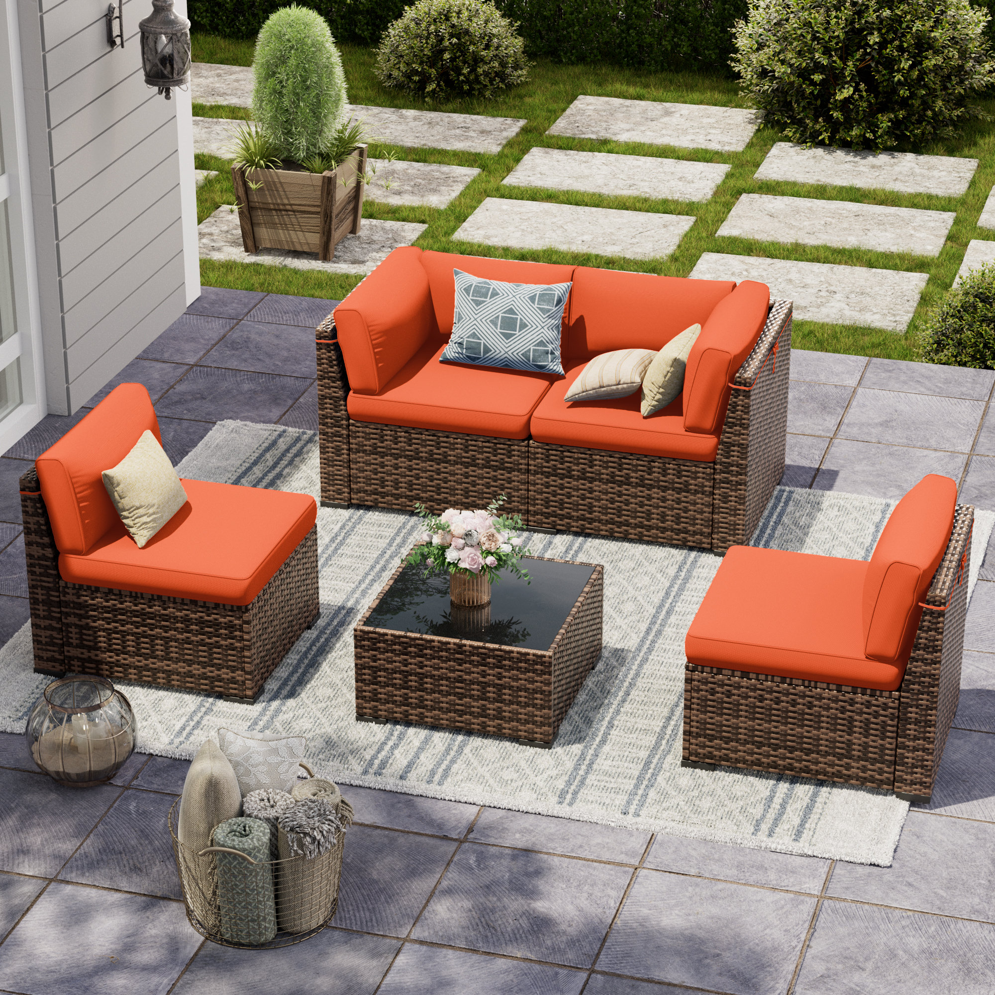 Latitude Run® 4- Person Rattan Sectional Conversation Sets With ...