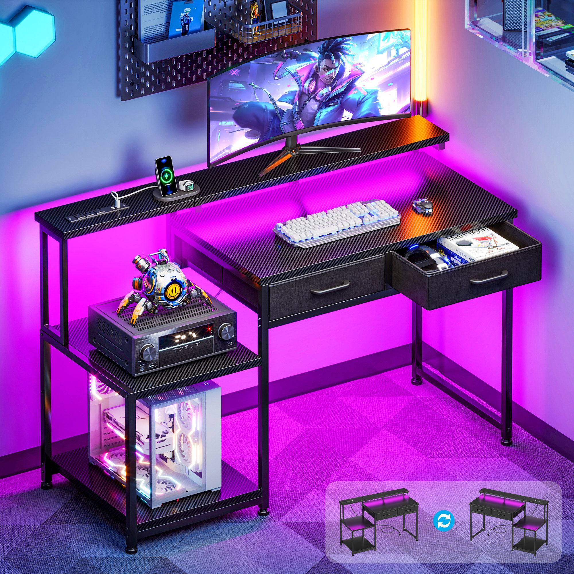 Wrought Studio™ Computer Desk With Recessed Power Outlet And 2-tier ...