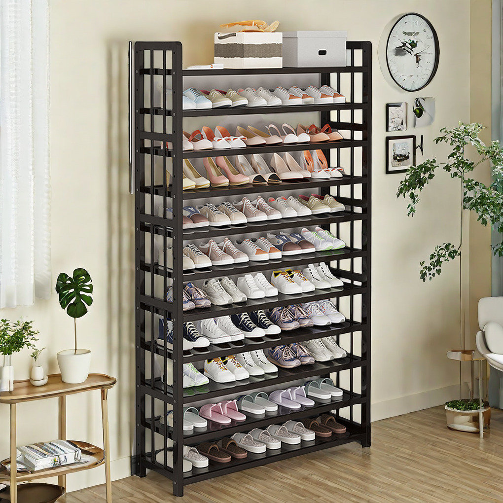 Rebrilliant 11 Tier 44 Pair Black Bamboo Shelf Shoe Rack | Wayfair
