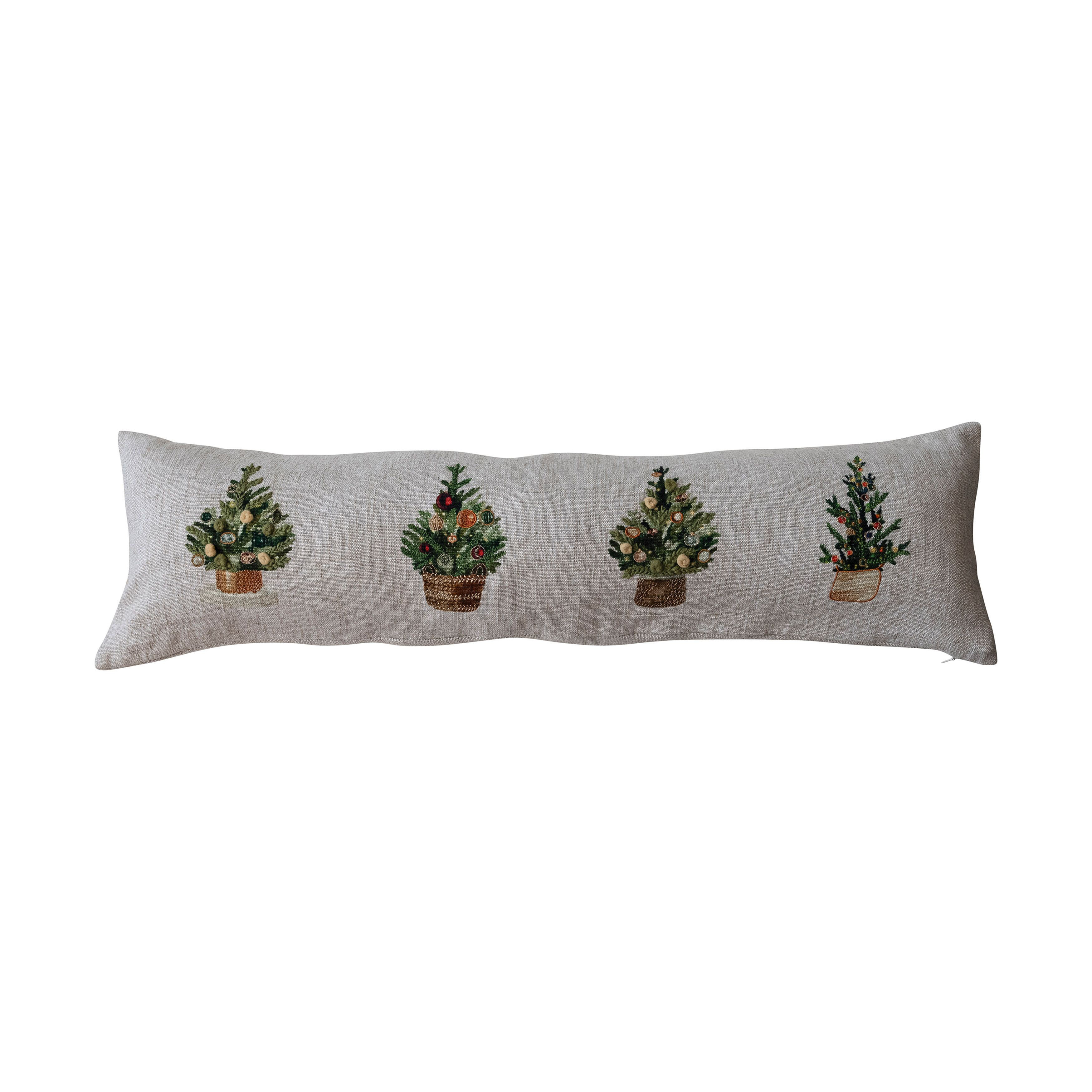 Creative Co-Op Linen Blend Printed Lumbar Pillow With Christmas Trees ...