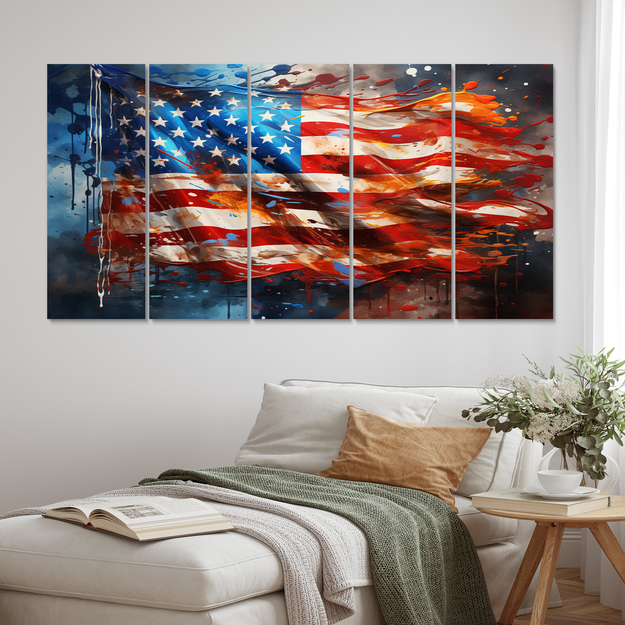 Ivy Bronx Modern USA Flag I - Flags Canvas Art Print - 5 Equal Panels ...