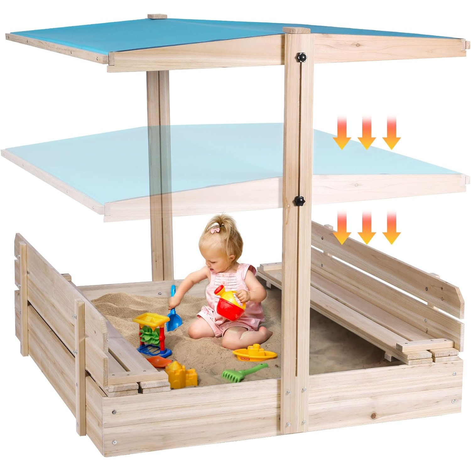 KING DO WAY Wood Square Sandbox with Lid and Cover, UV-Resistant Height ...