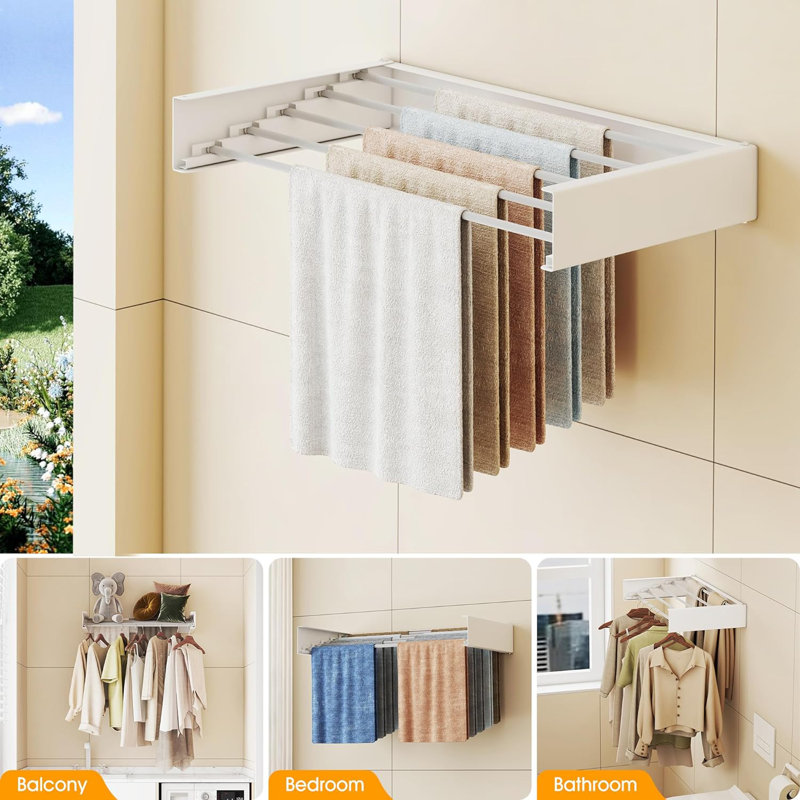 Rebrilliant White Foldable Wall-Mounted Drying Rack | Wayfair