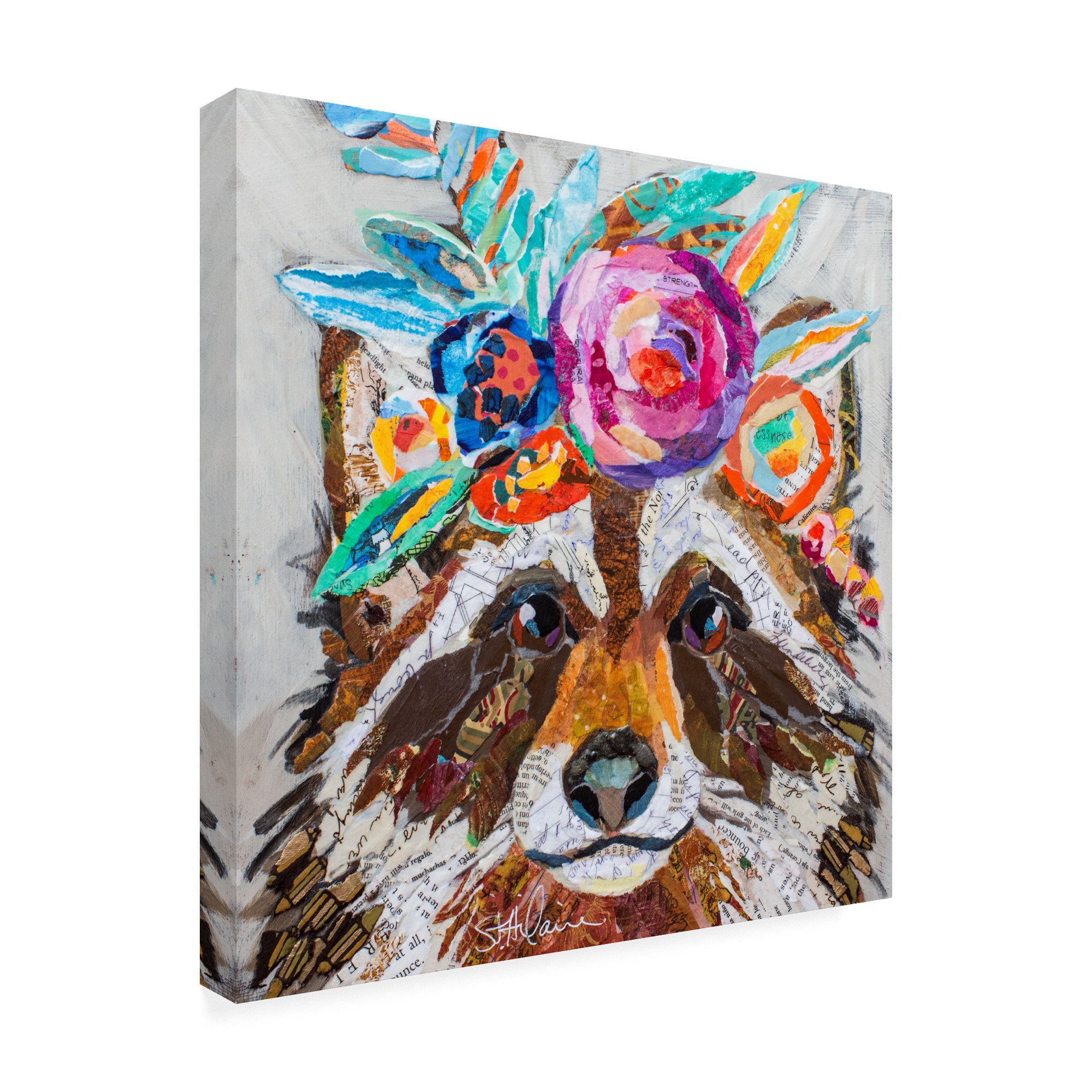 Winston Porter Raccoon Floral by Elizabeth St. Hilaire - Wrapped Canvas ...