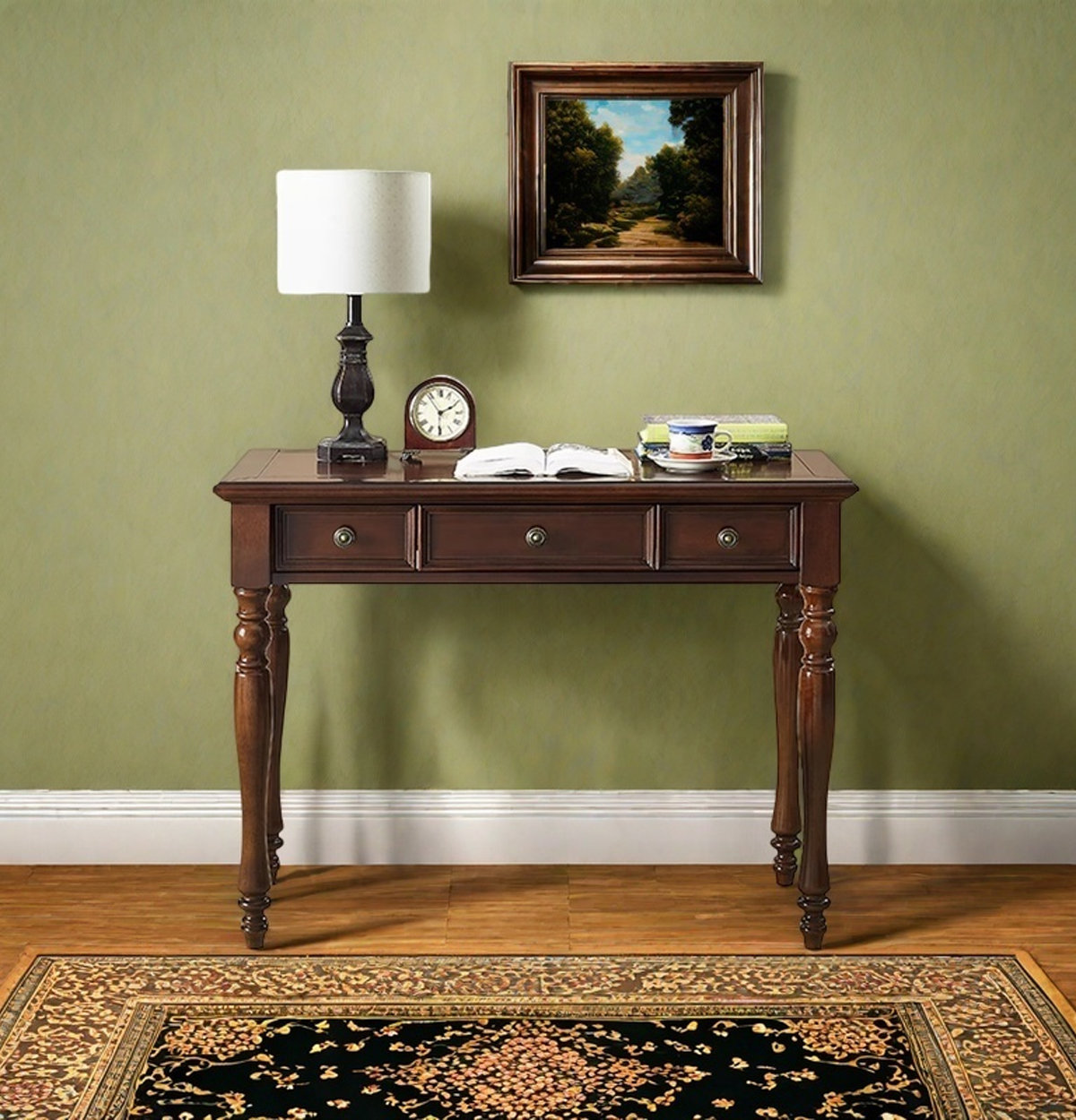 Canora Grey American Classic Solid Wood Console Desk: 3 - Drawer ...