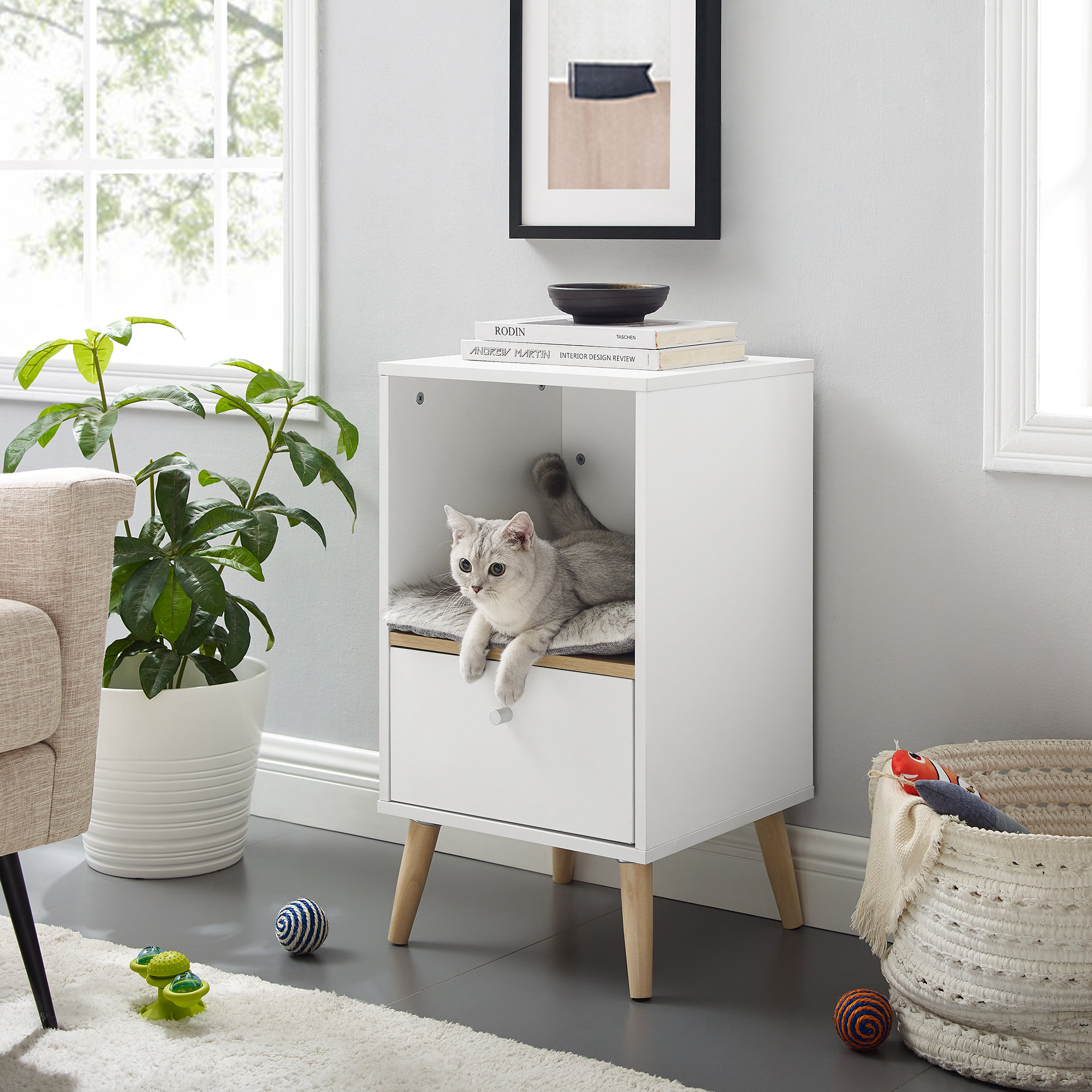 Sam's Pets Becky 32" White Single Rest Cat Condo With Drawer | Wayfair