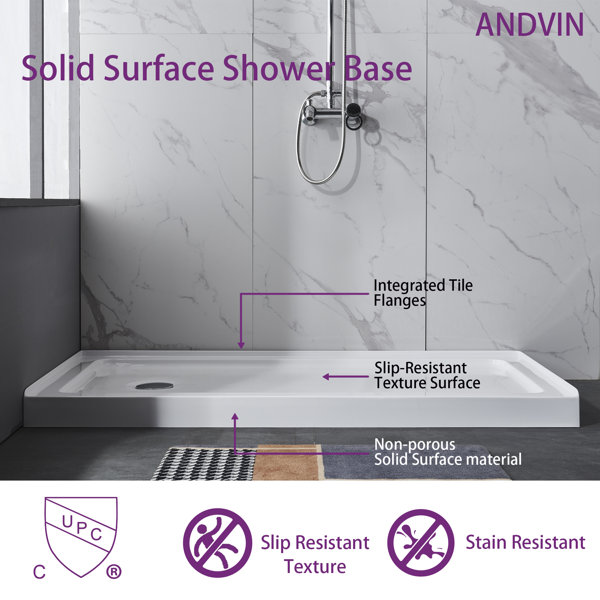 ANDVIN 60" X 32" Acrylic White Single-Threshold Shower Base by Left or ...