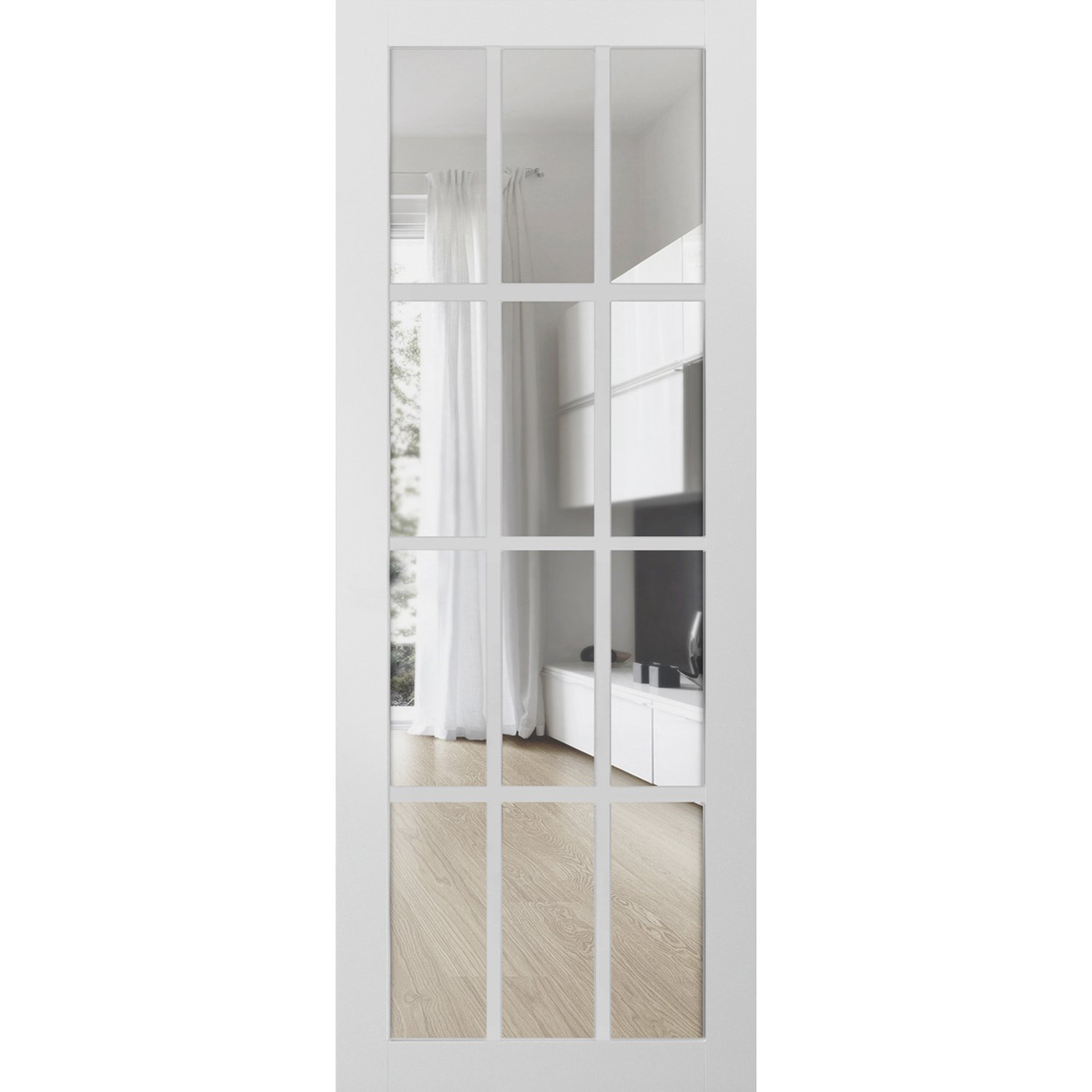 SARTODOORS Felicia Clear Glass Wood Standard White Door | Wayfair