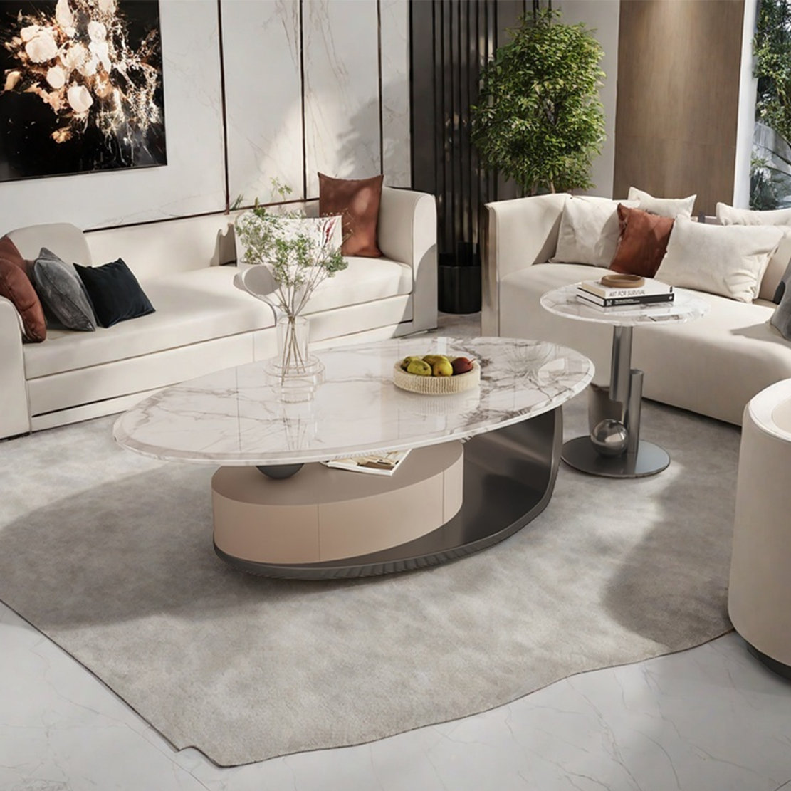 AWORET Elliptical microcrystalline stone coffee table | Wayfair