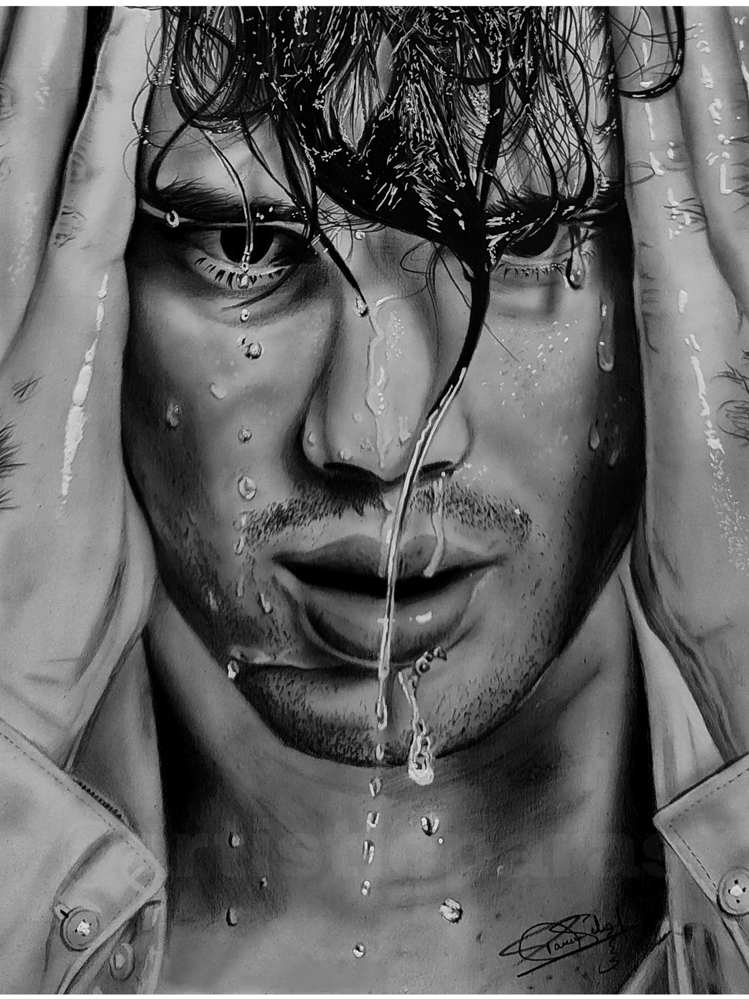 Exotic India Drenched In Rain | Charcoal And Graphite On Paper | By ...