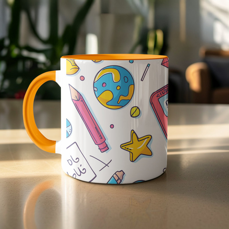East Urban Home Kids Drawing Style 11oz Accent Mug – White Ceramic ...