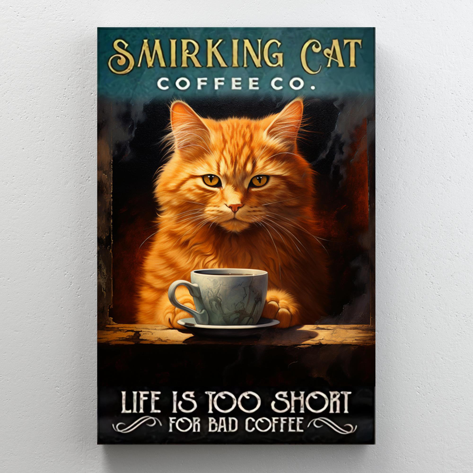 Trinx Smirking Cat Coffee Co - Rectangle Graphic Art Print On Wrapped ...