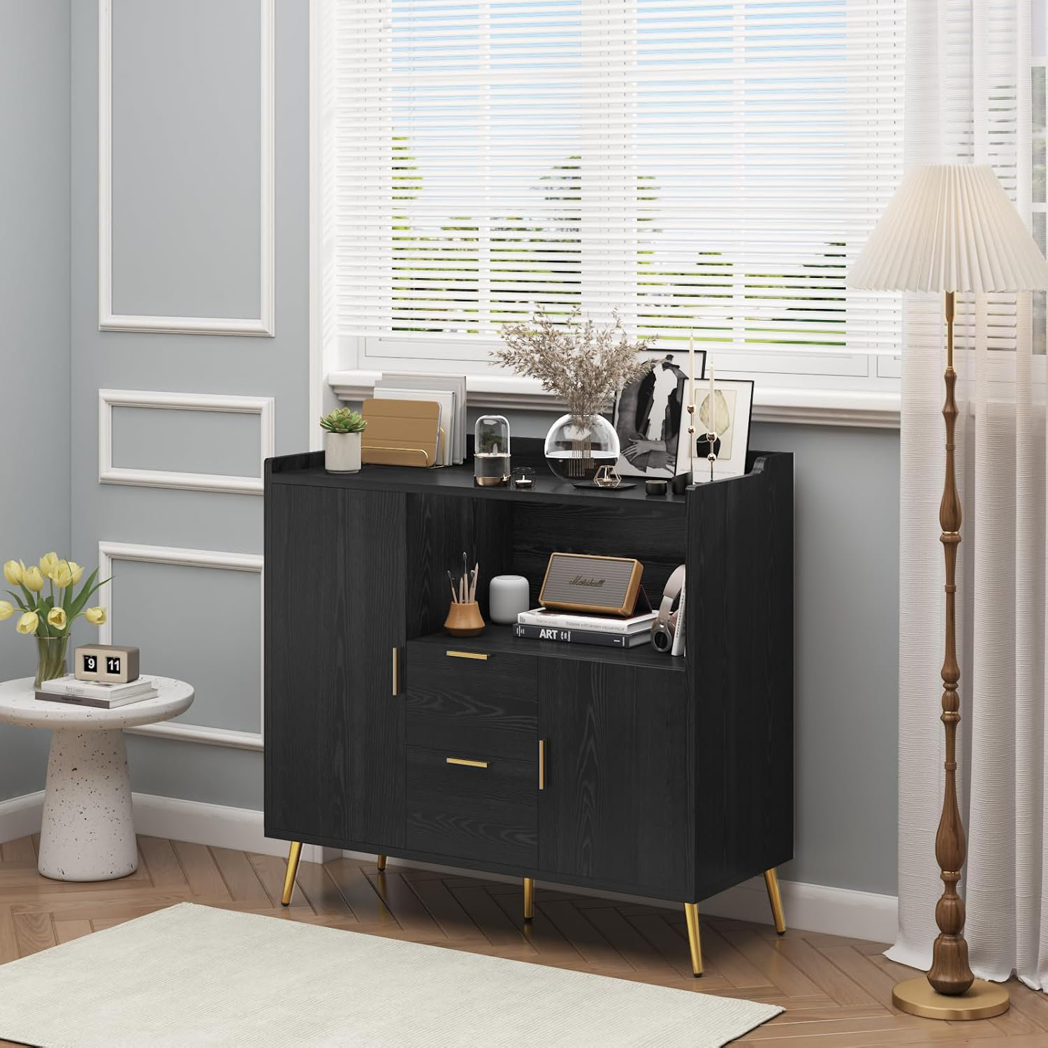 Ebern Designs Buffet Sideboard with Storage, Kitchen Storage Cabinet, Coffee Bar Cabinet with 2 ...