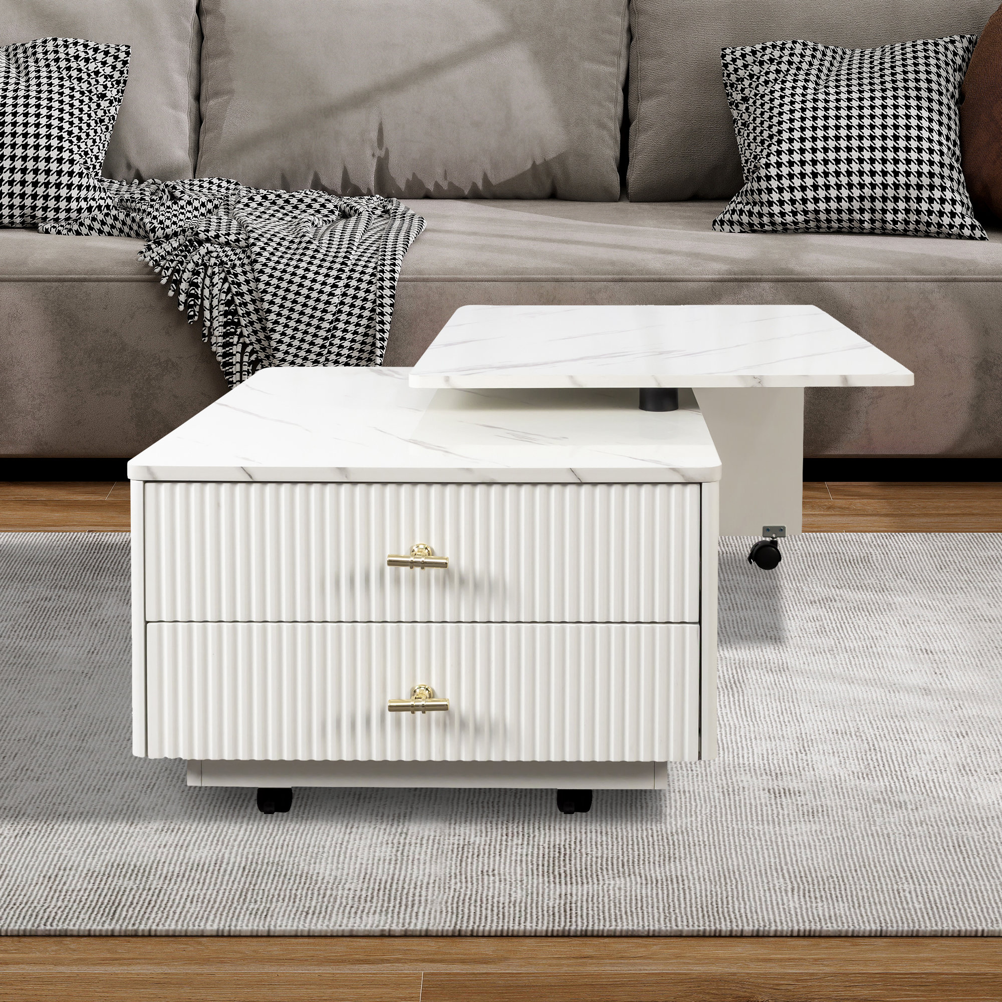 Wrought Studio Expandable Coffee Table With Rotatable Top And Wheels ...