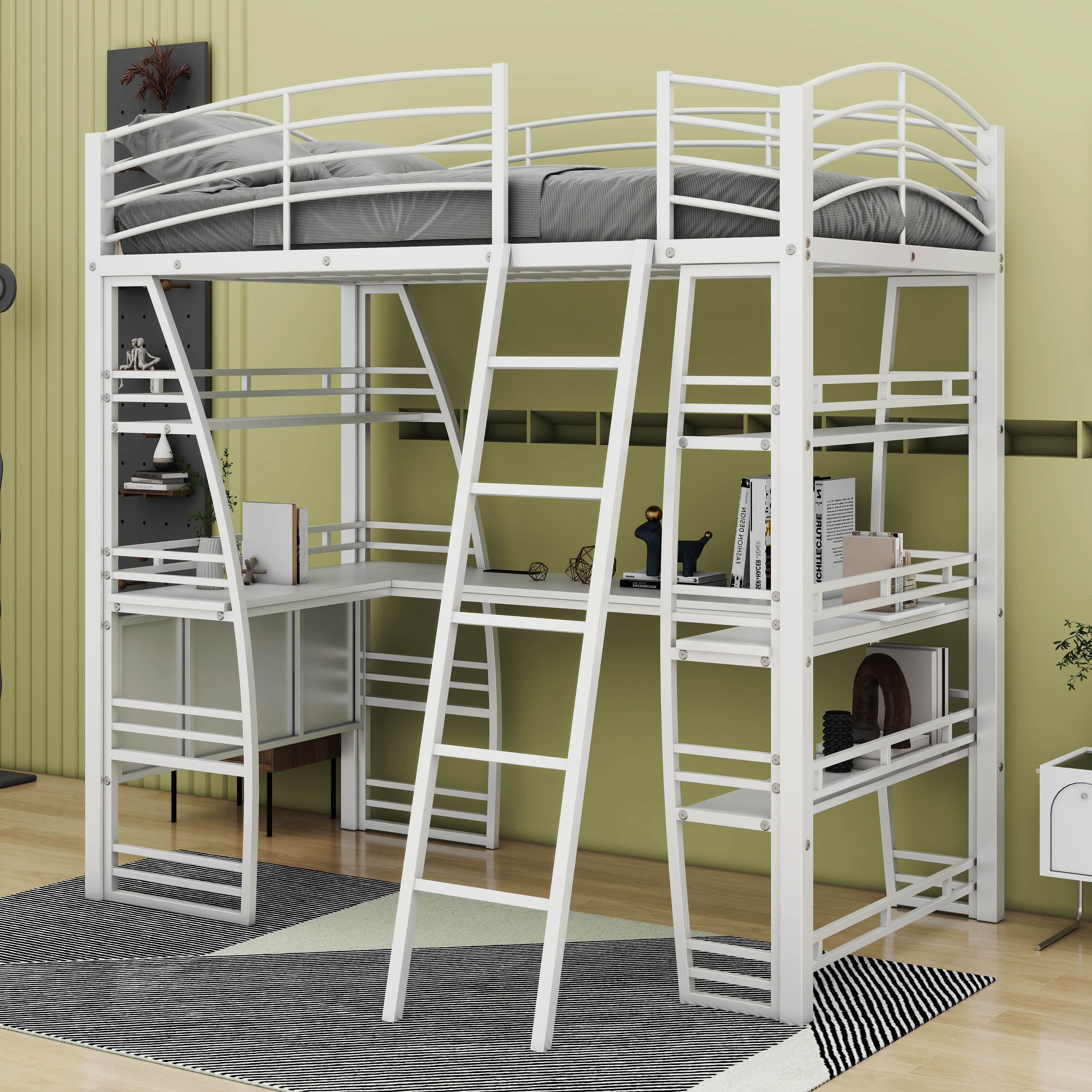 Isabelle & Max™ Alayla Loft Bed with 4 Layers of Shelves and L-shaped ...