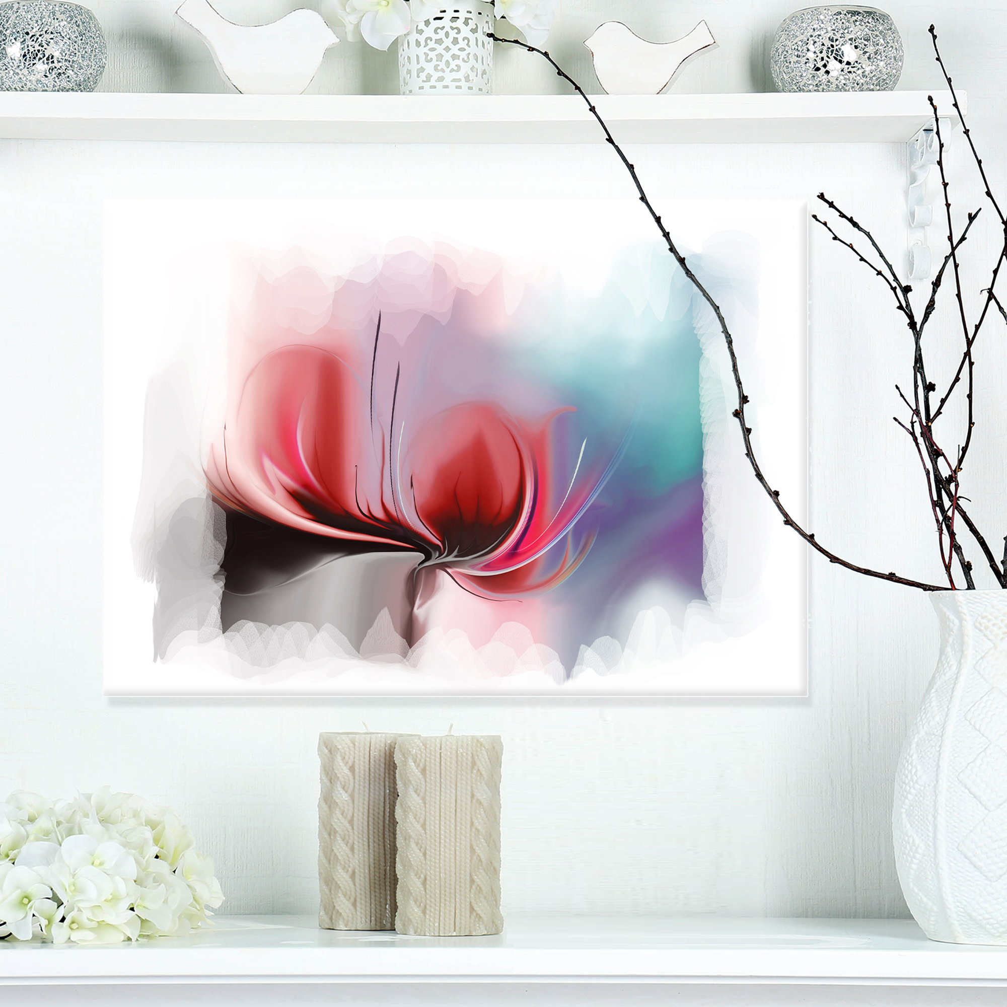Design Art 'Red Abstract Flower Illustration' Painting Print on Wrapped ...