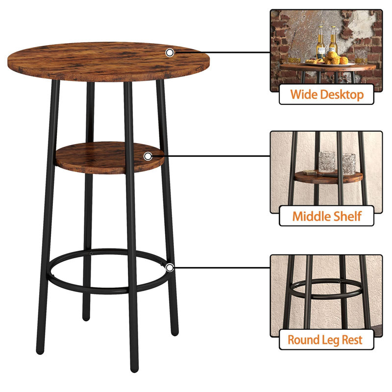 17 Stories 3-Piece Bar Table Set for 2, 2-Tier Round Bistro Dining ...