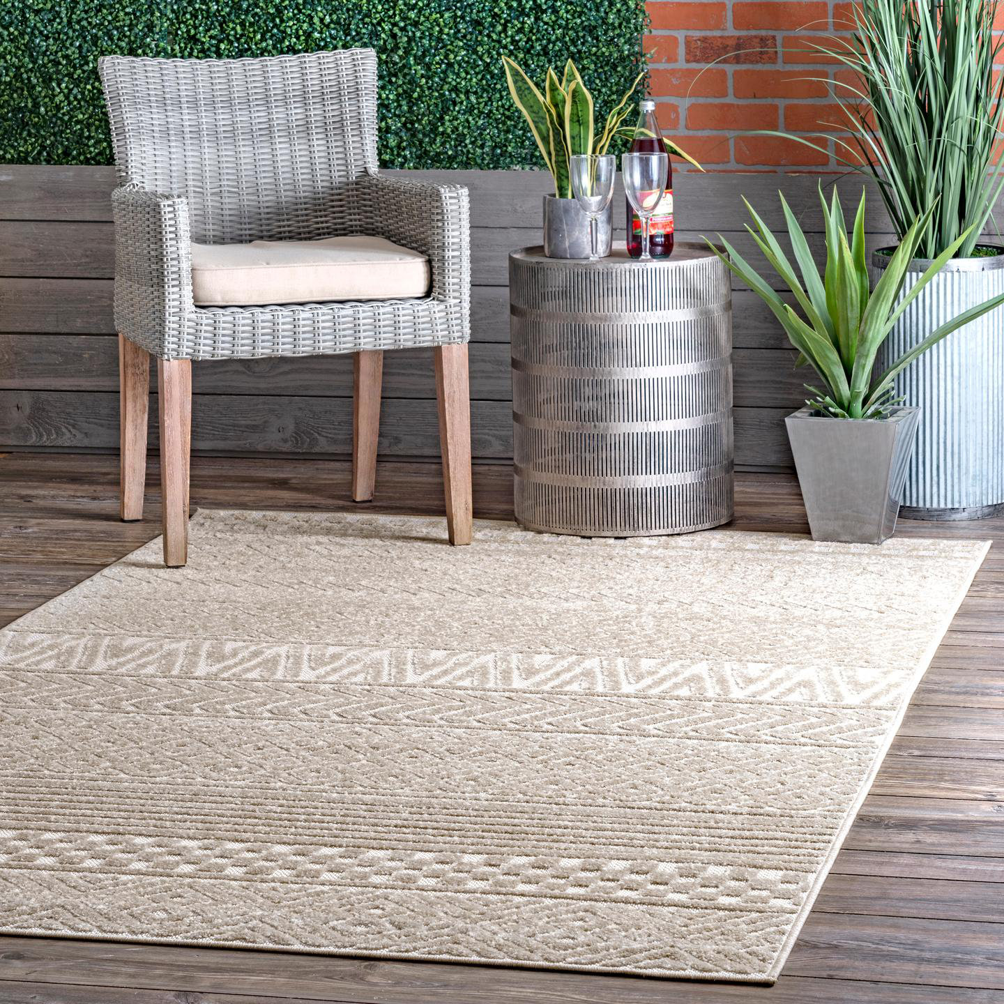 Foundry Select Spradling Geometric Beige Indoor/Outdoor Area Rug ...