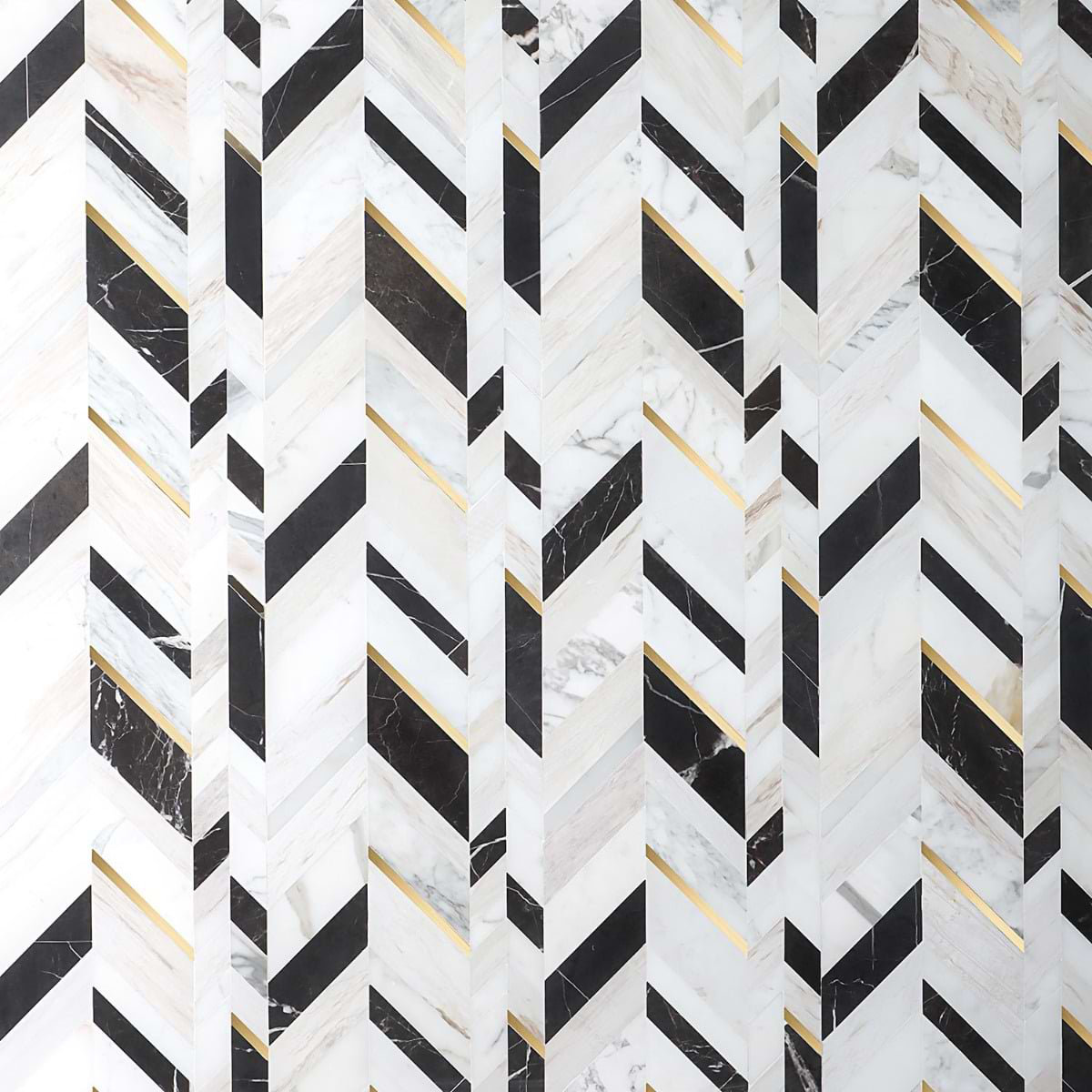TileBar Amari 12x19 Chevron Polished Marble & Aluminum Inlay Mosaic ...