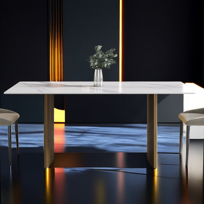 Orren Ellis Rectangular Sintered Stone Dining Table for Modern Kitchen ...