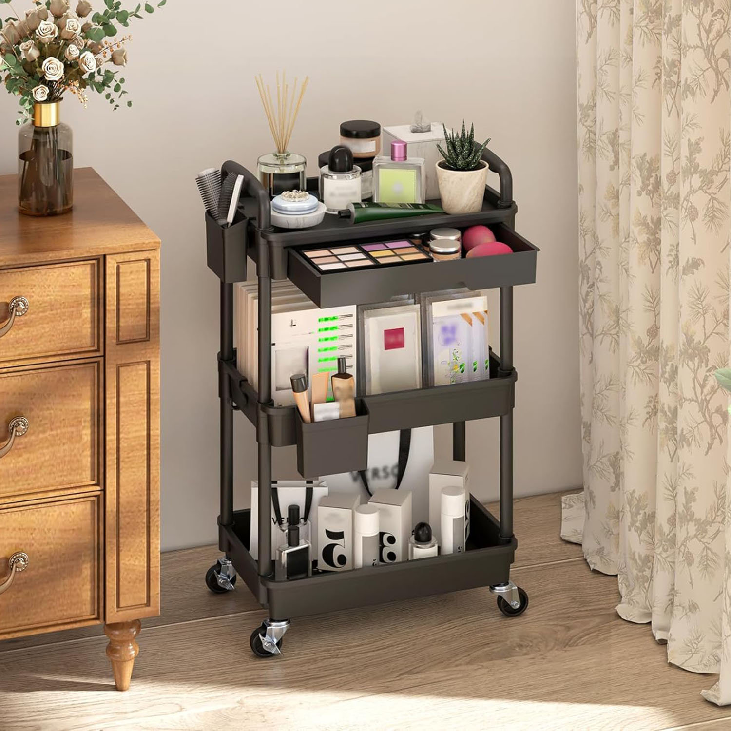 Ebern Designs Wine Rack And Glass Holders, Rolling Wine Cart For ...