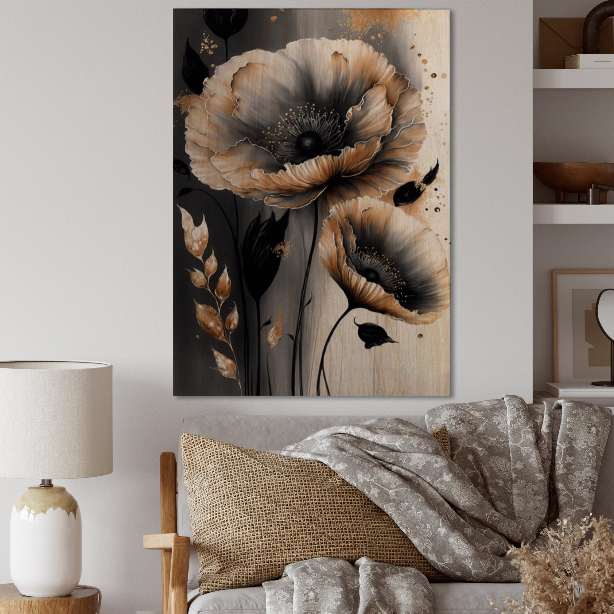 Red Barrel Studio Seeram Grey Gold Flower Bouquet VI - Floral ...