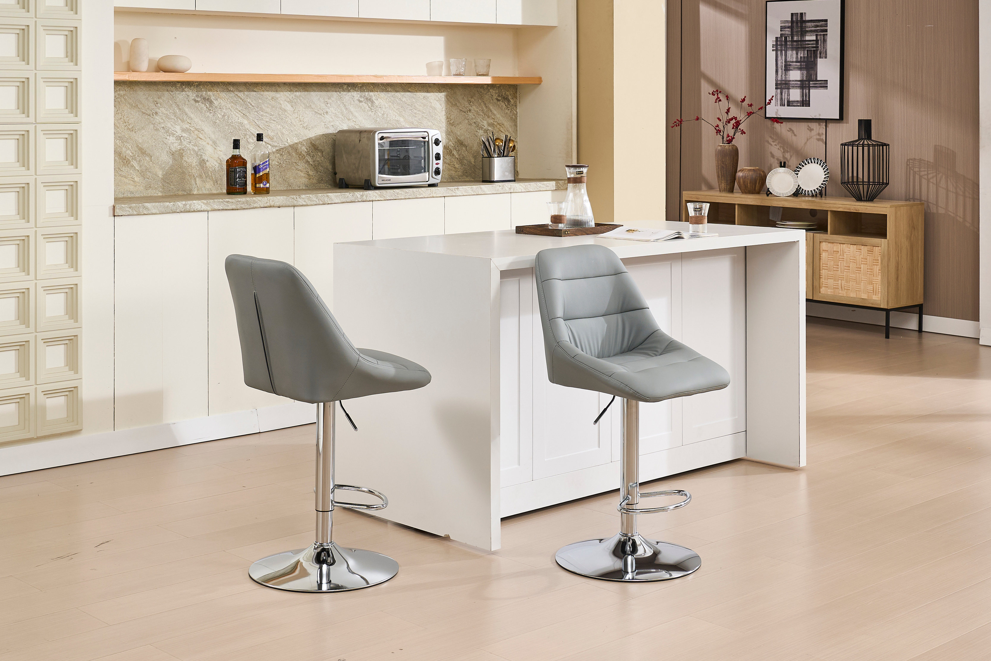 Latitude Run® Set Of 2 Bar Stools, With Chrome Footrest And Base Swivel ...