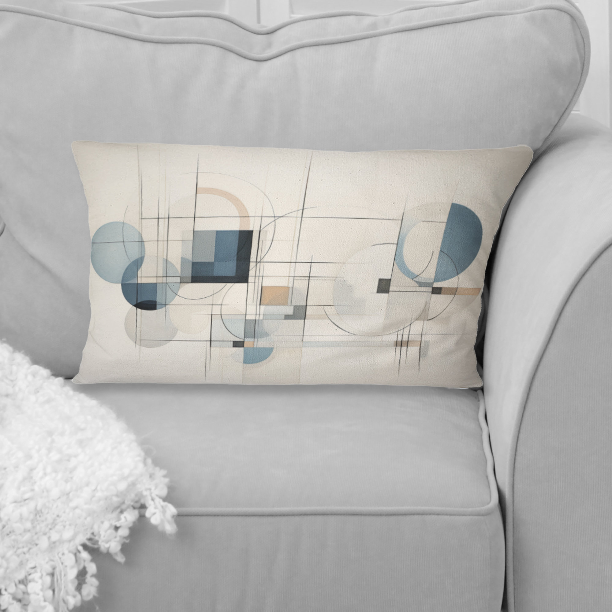 Design Art Blue Grey Line Art Abstract Geometrics IV - Line Art Printed ...