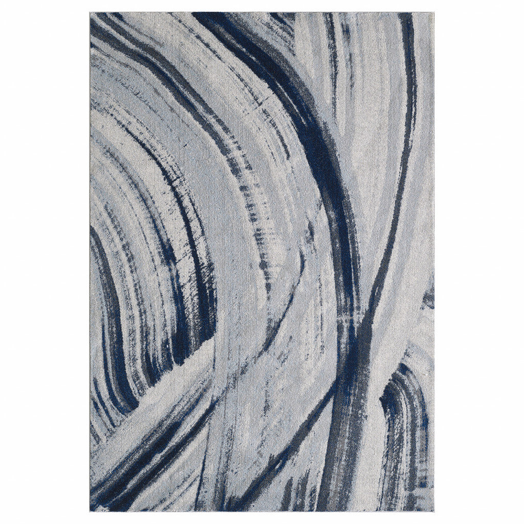 Orren Ellis Navy Ivory Abstract Strokes Modern Area Rug | Wayfair