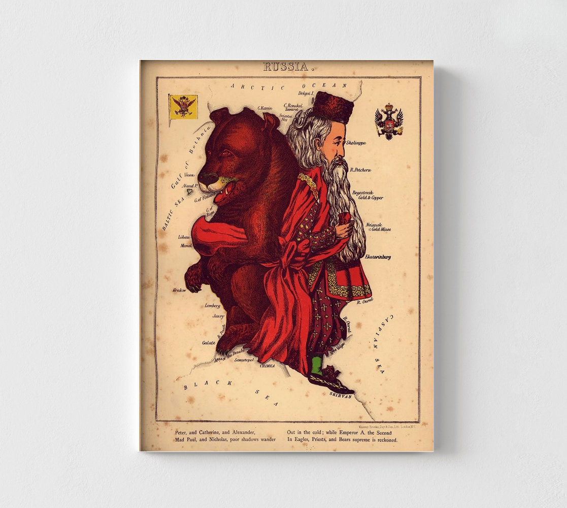 WeFrameArt Anthropomorphic Map Of Russia, Caricature Map Poster Print ...