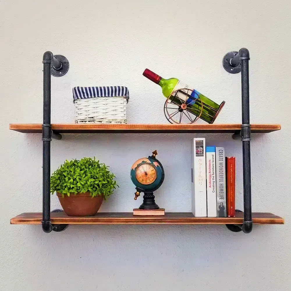 17 Stories Industrial Pipe Floating Shelves, 36 Inch Farmhouse Vintage ...
