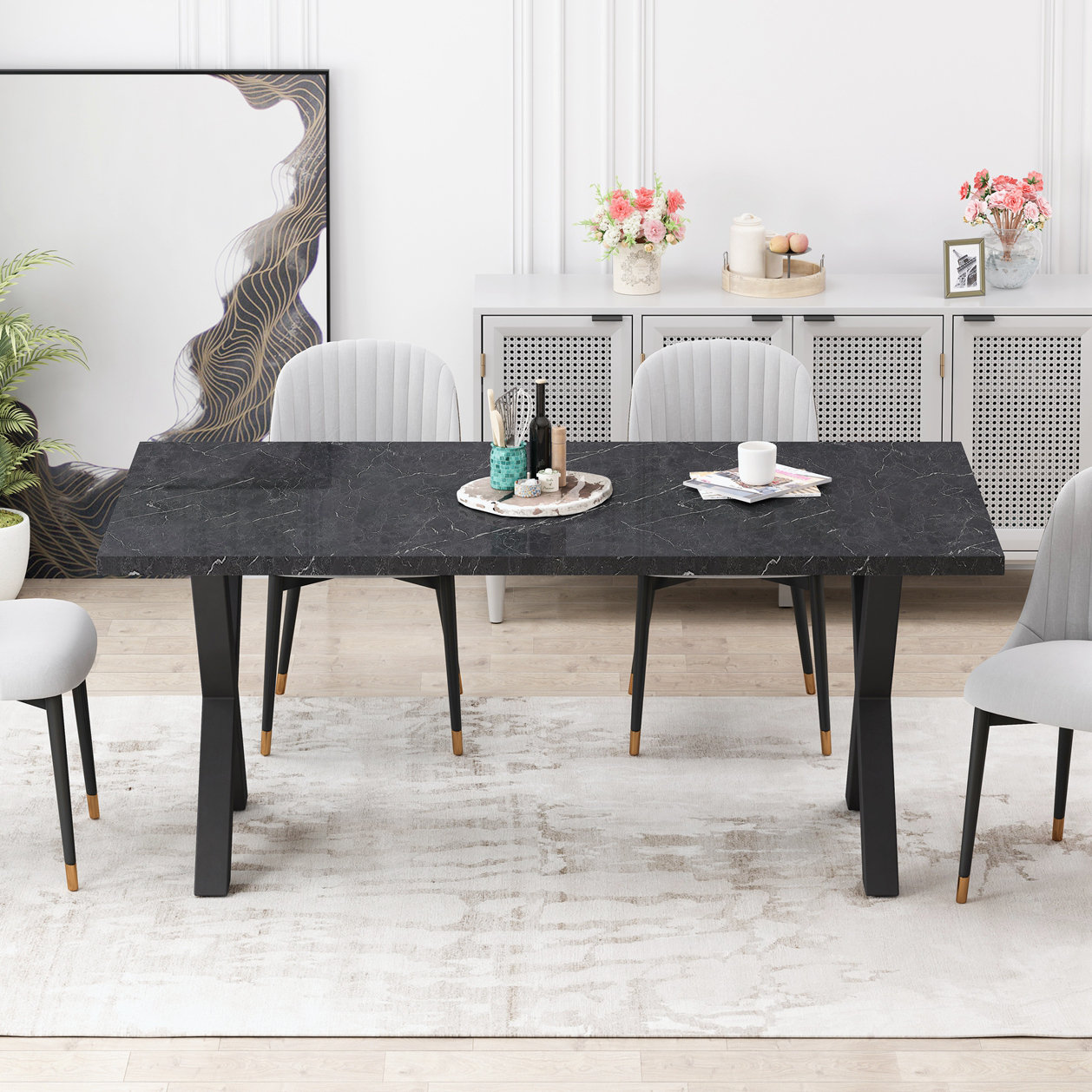 Ivy Bronx Square Dining Table with Printed Marble Table Top,Kitchen ...