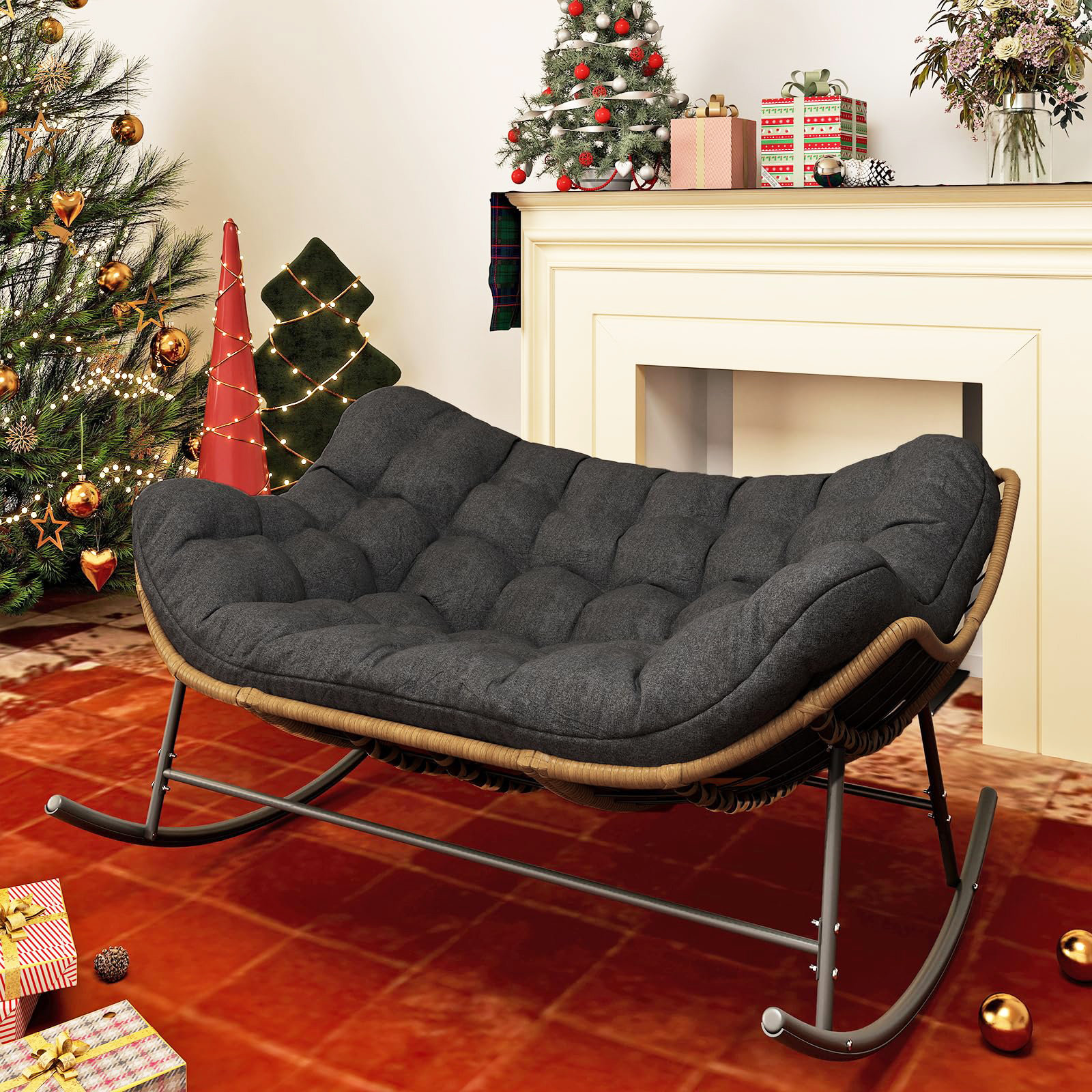 Corrigan Studio® Weixel 2-Person PE Wicker Outdoor Rocking Chair ...